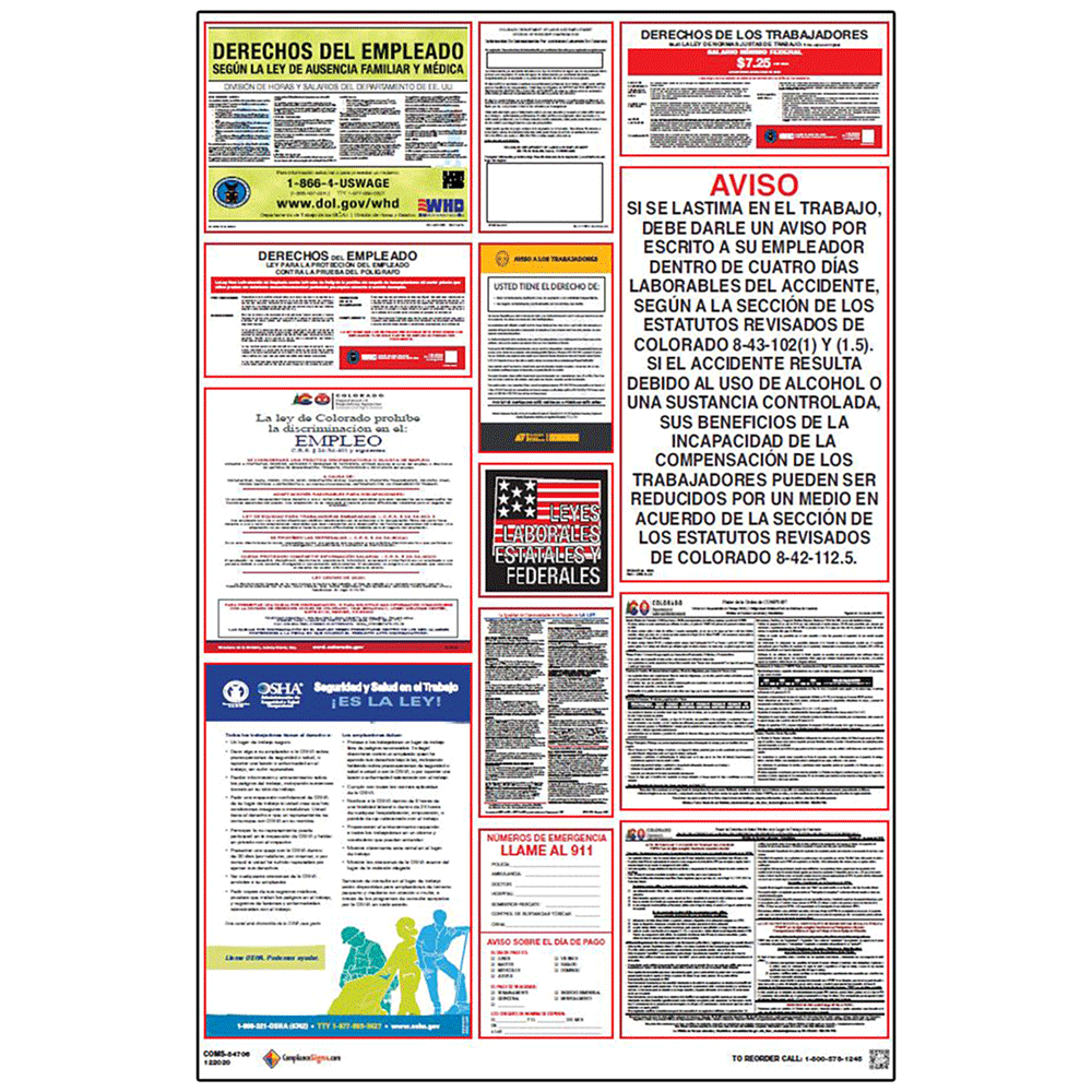 Labor Laws Poster - Colorado - Federal - OSHA - Spanish