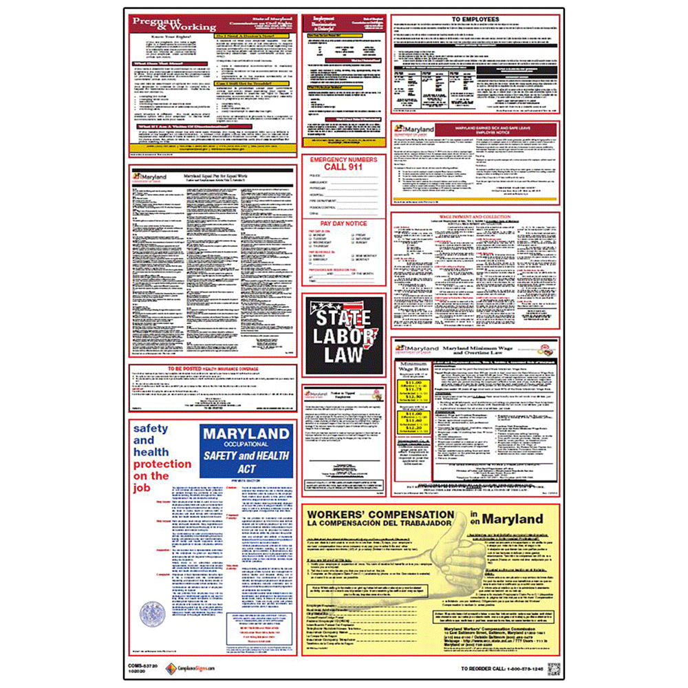 Labor Laws Poster - Maryland - Federal - OSHA - English