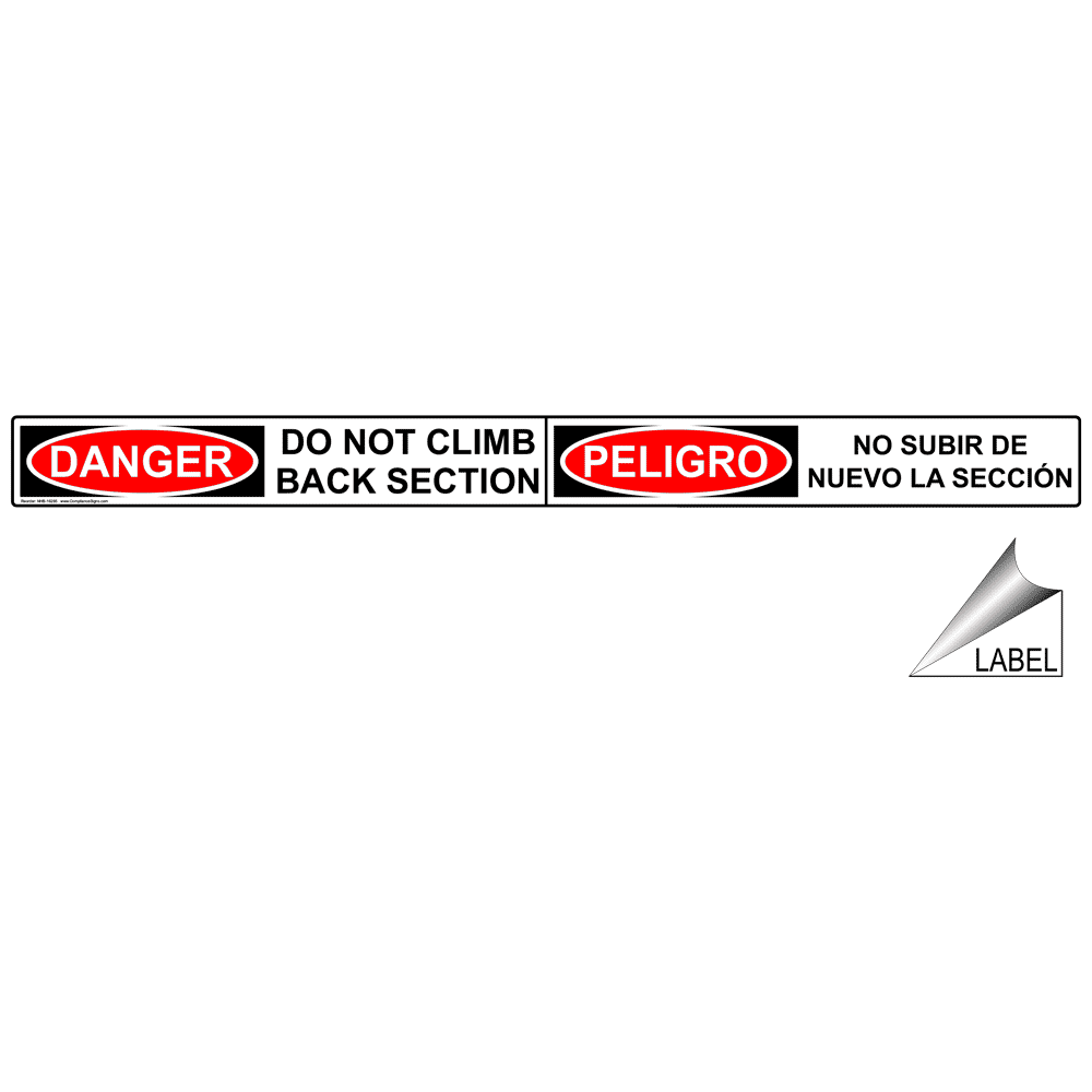 Ladder Safety Label - English + Spanish - Danger Do Not Climb Back Section