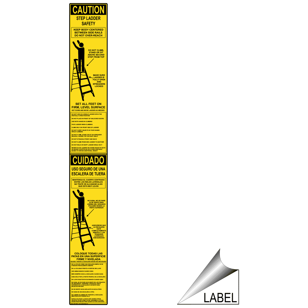 Industrial Notices Step Ladder Safety Bilingual Label - US Made