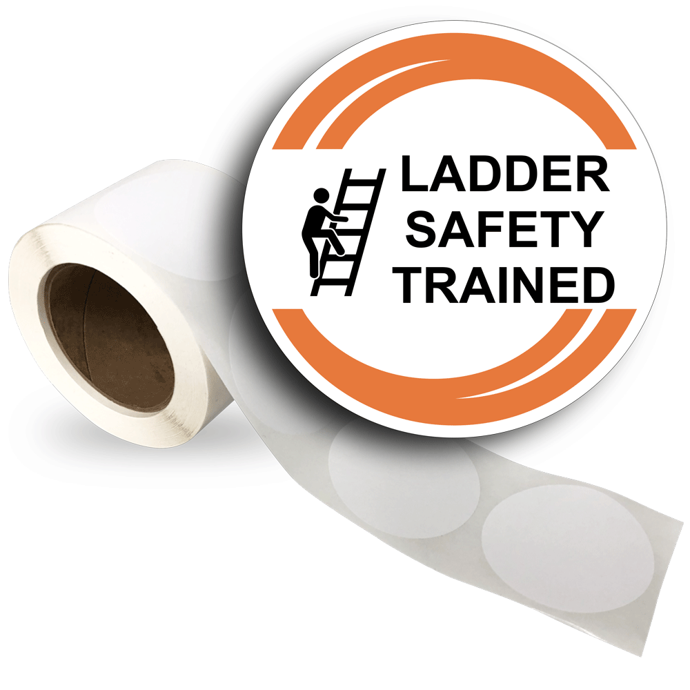 Ladder Safety Trained Labels on Roll - Round - White