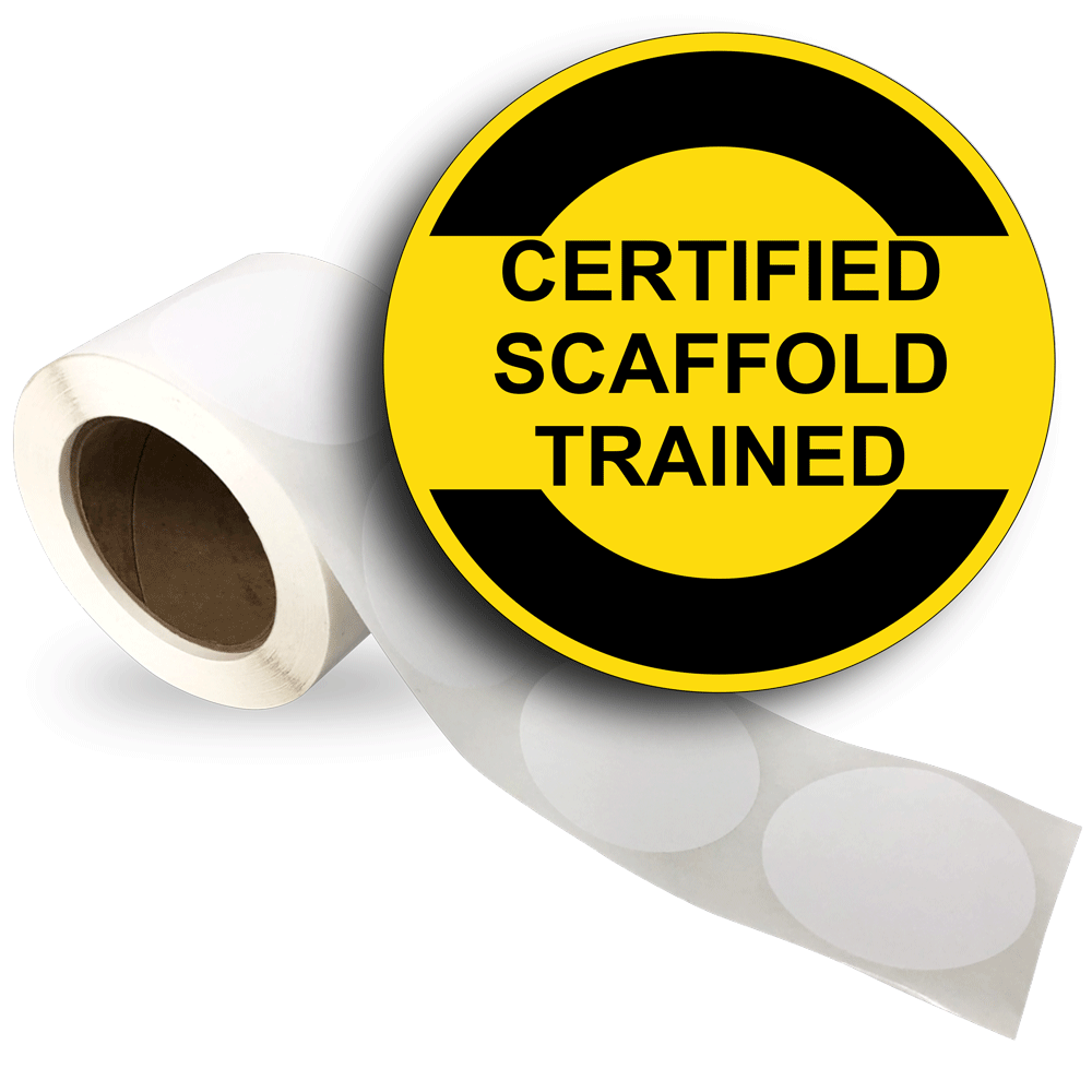 Roll of Round Labels - Certified Scaffold Trained - Yellow