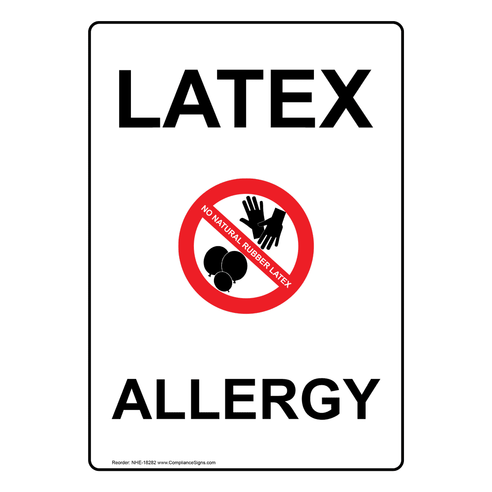 White Latex Allergy Sign Or Label Vertical With Symbol