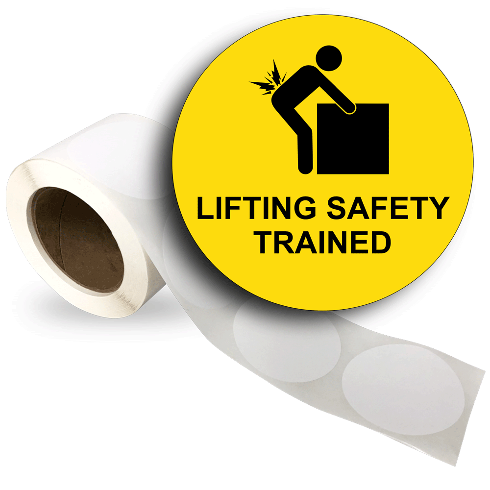 Roll of Poly Labels - Lifting Safety Trained - Yellow - Round