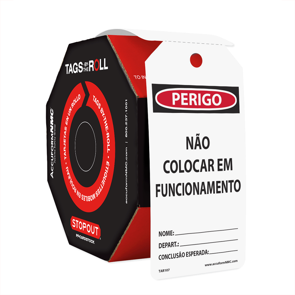 Portuguese Lockout Tagout Tags - Roll of 100 or 250 - Tags by the Roll