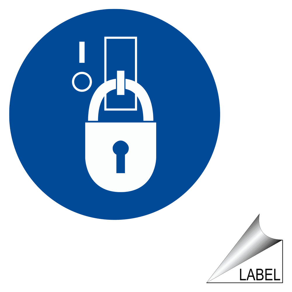 Machinery Electrical Lock Out Symbol Label / Sticker - Reflective Blue