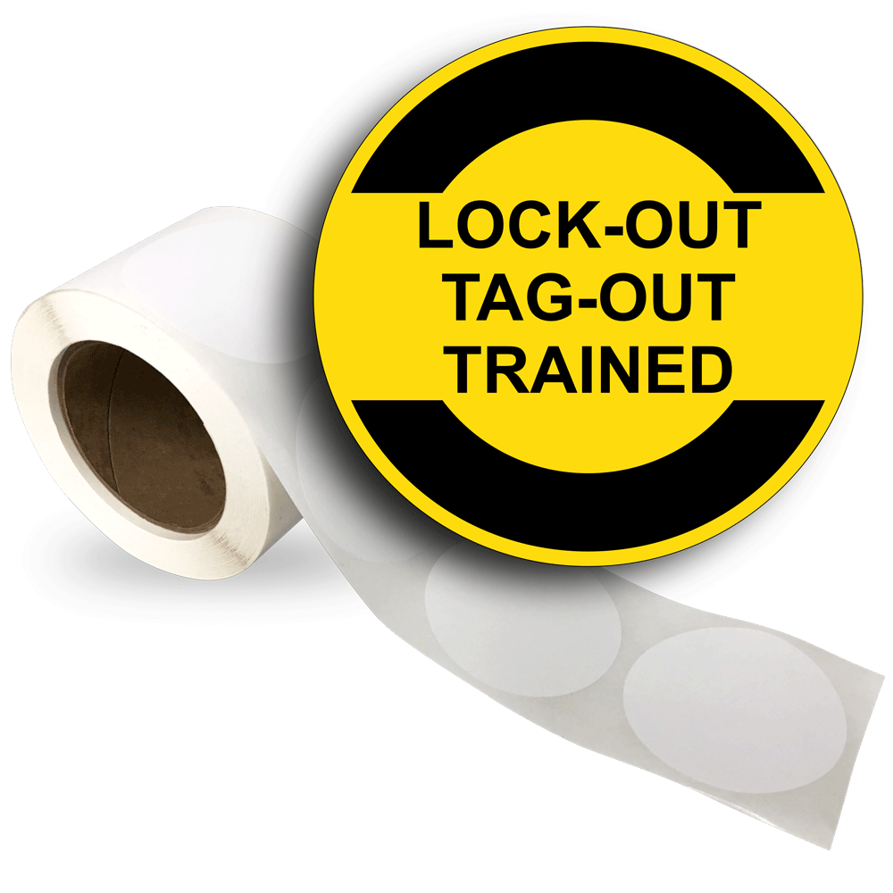 Roll of Round Labels - Lock-Out Tag-Out Trained - Yellow