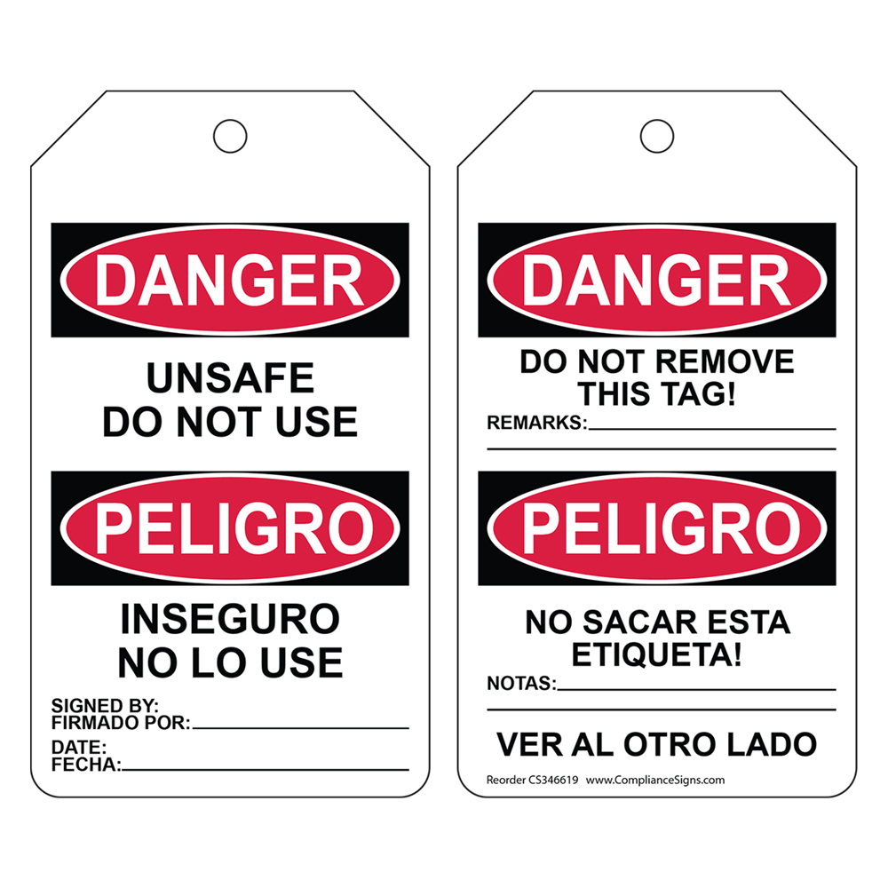 OSHA - Danger - Unsafe Do Not Use EN & SP | Safety Tags