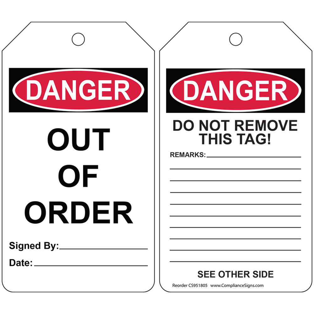 OSHA - Danger - Out of Order Remarks | Safety Tags