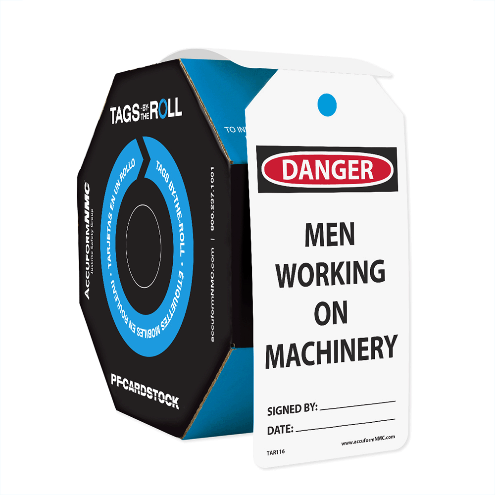 Men Working On Machinery Safety Tags - Tag Dispenser Roll