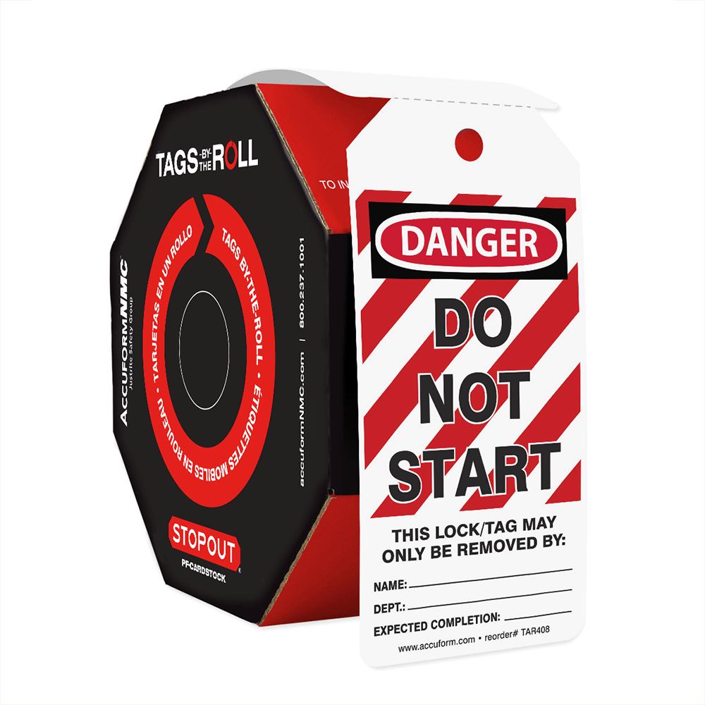Do Not Start Safety Tags - 100 Tag Roll - Dispenser Box