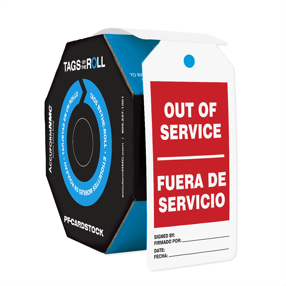 Out of Service Safety Tags - Roll of 100 or 250 - Tags by the Roll
