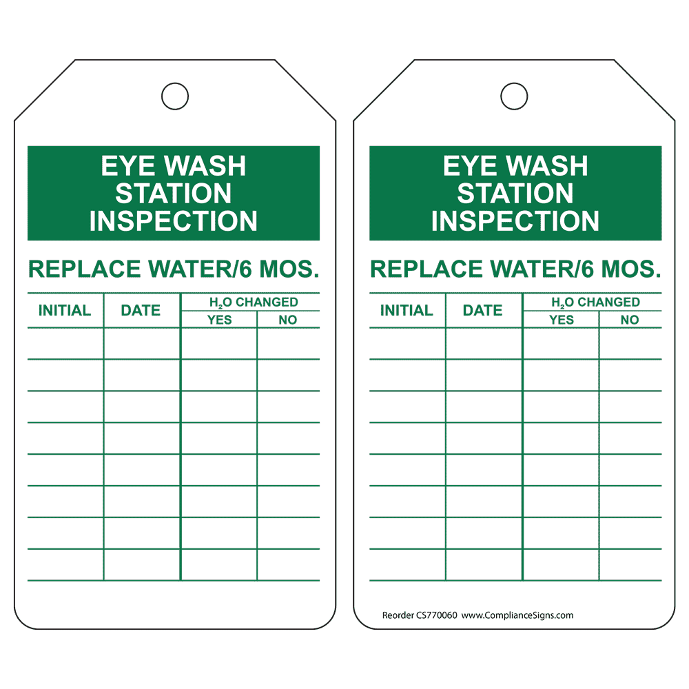 Warning-Eye Wash Station Replace 6 Mos | Inspection Tags