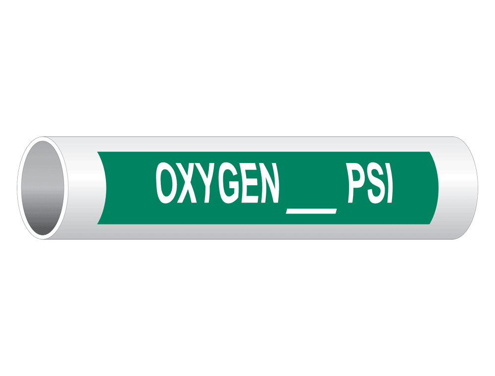 Oxygen PSI Pipe Label PIPE-15193-WHTonGreen