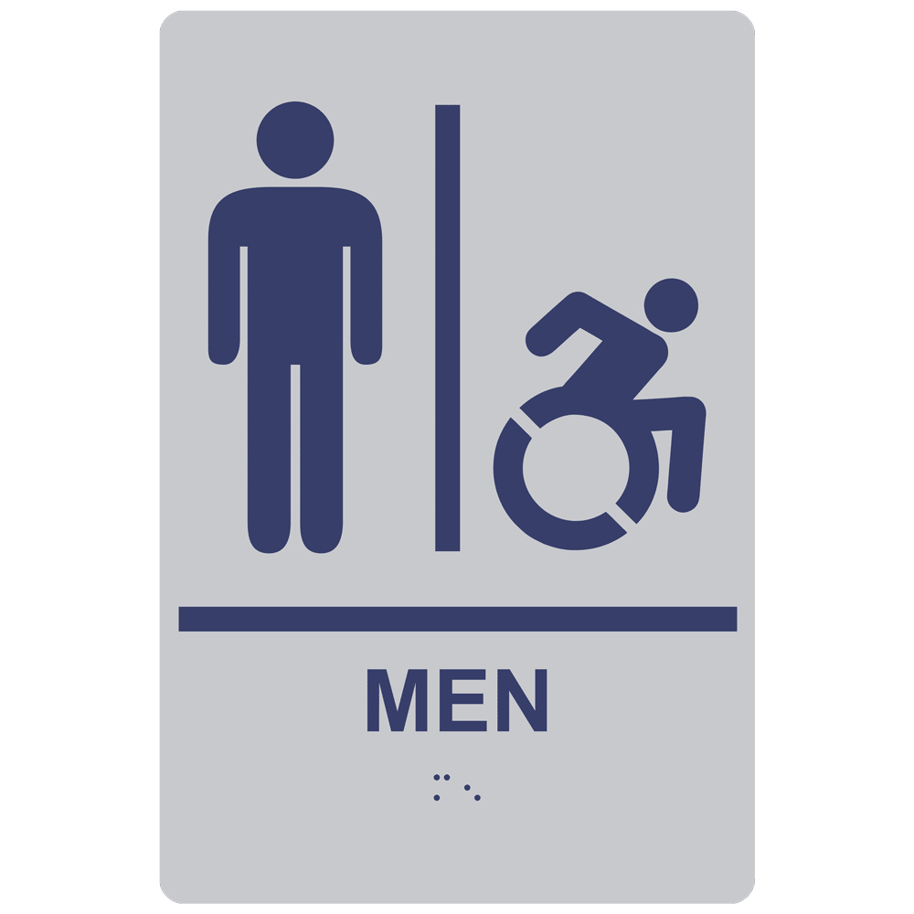 Portrait Men (Braille = Men) Sign RRE-150R_MRNBLUonSLVR