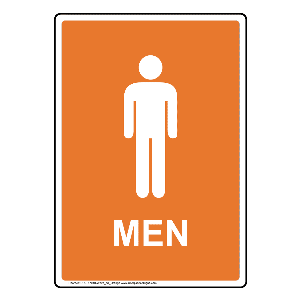 White-On-Orange Men Restroom Sign - 6 Vertical Sizes - US Made