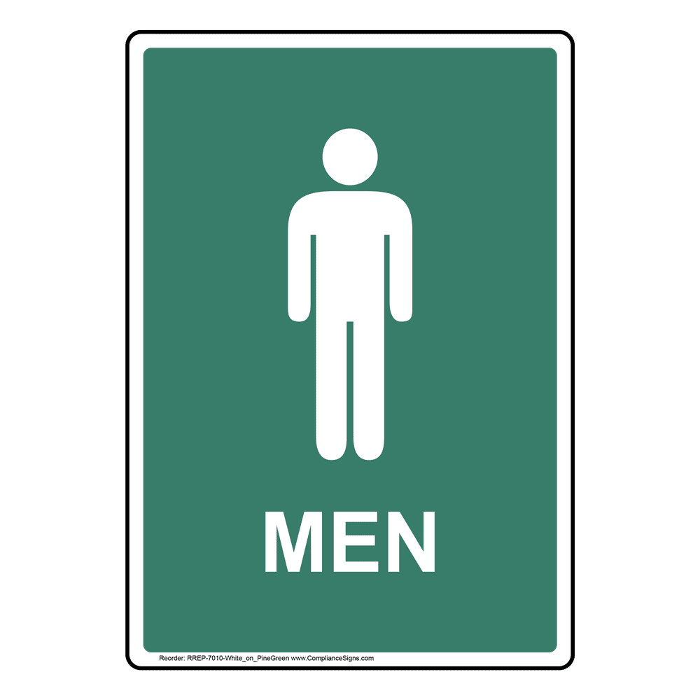 White-On-Pine Green Men Restroom Sign - 6 Vertical Sizes - US Made