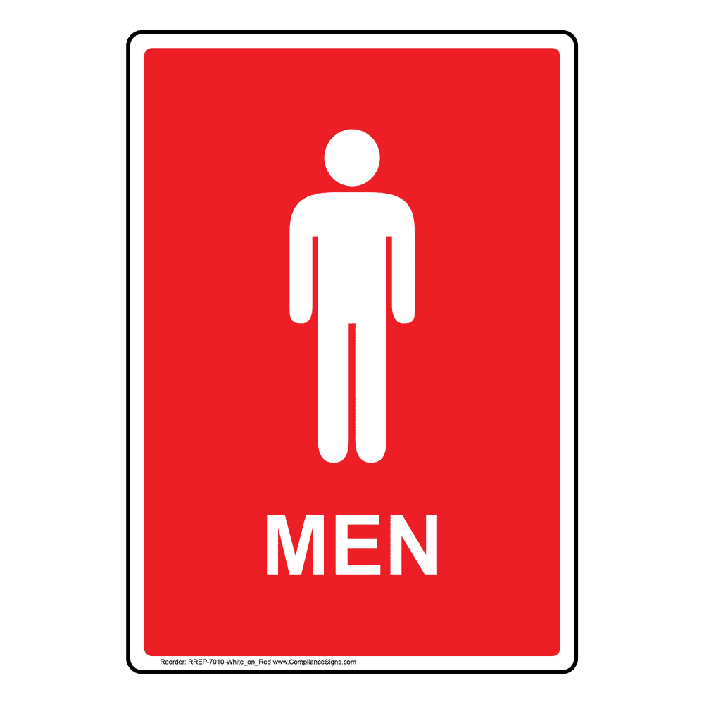 White-On-Red Men Restroom Sign - 6 Vertical Sizes - US Made