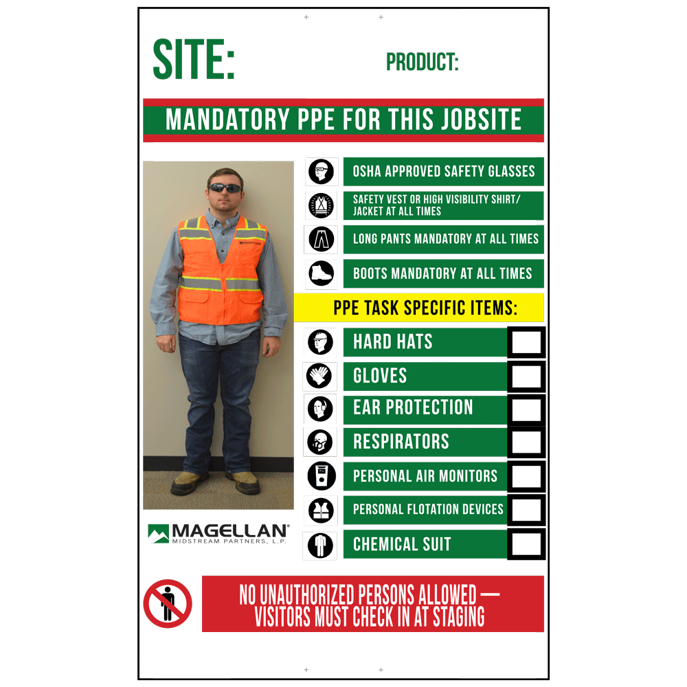 MGLN Sign - Mandatory Ppe For This Jobsite - White - US Made