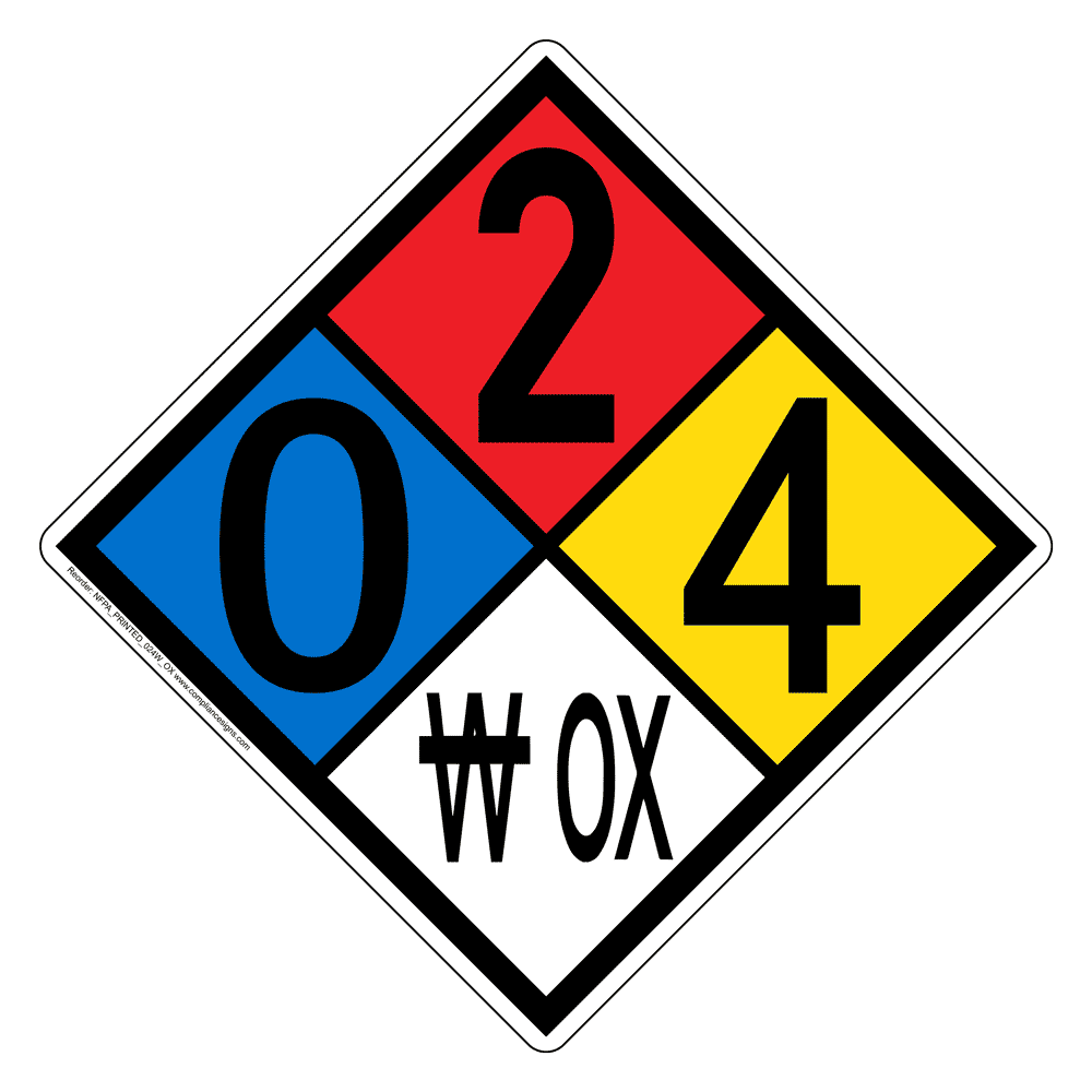 NFPA Diamond 0 2 4 W OX Hazard Signs | Oxidizer No Water