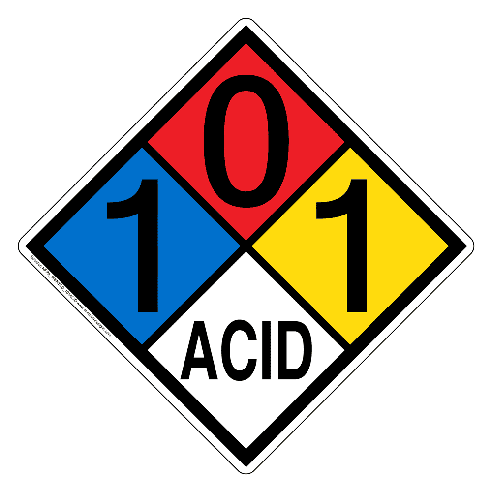 NFPA Diamond 1 0 1 ACID Hazard Label Signs
