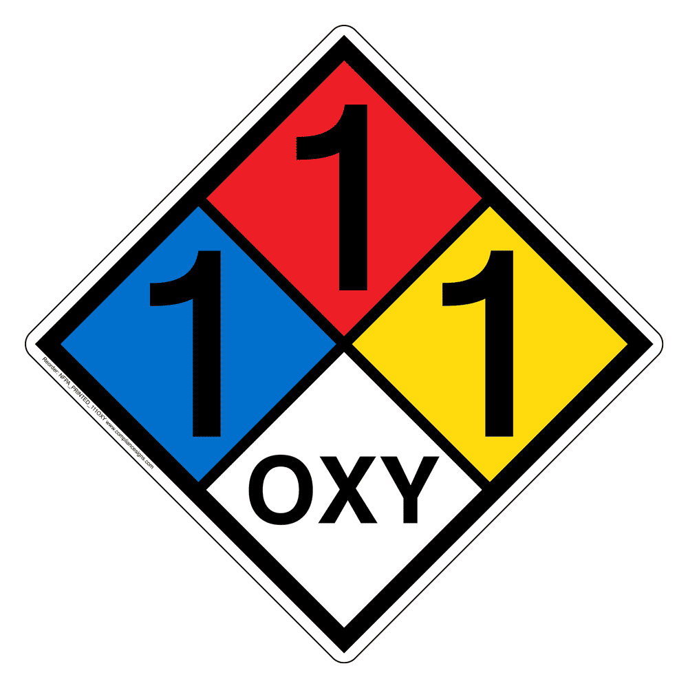 NFPA Diamond 1 1 1 OXY Hazard Label Signs | Oxidizer Agent
