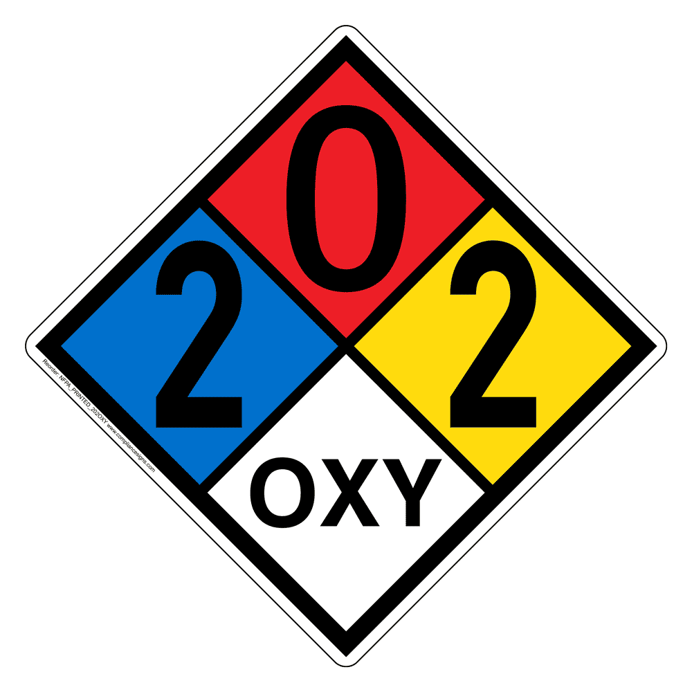 NFPA Diamond 2 0 2 OXY Hazard Label Signs | Oxidizer Agent