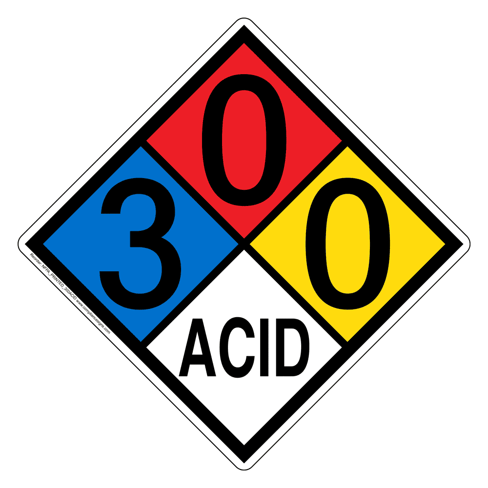 NFPA Diamond 3 0 0 ACID Hazard Label Signs