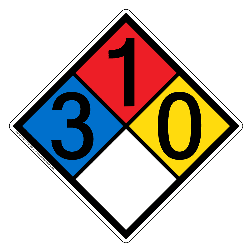 NFPA Hazard Diamond Sign - 3 1 0 0 Hazard Rating - 10 Sizes