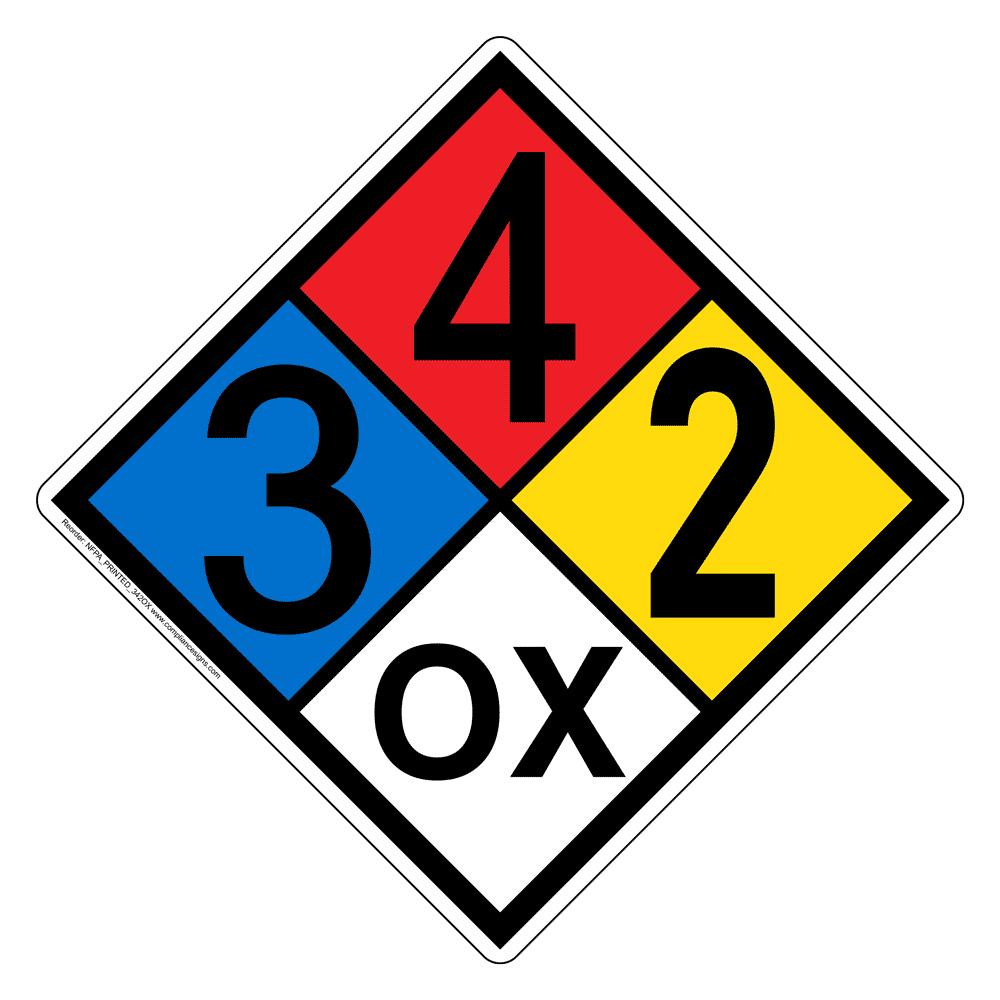 NFPA Diamond 3 4 2 OX Hazard Label Signs | Oxidizer Agent