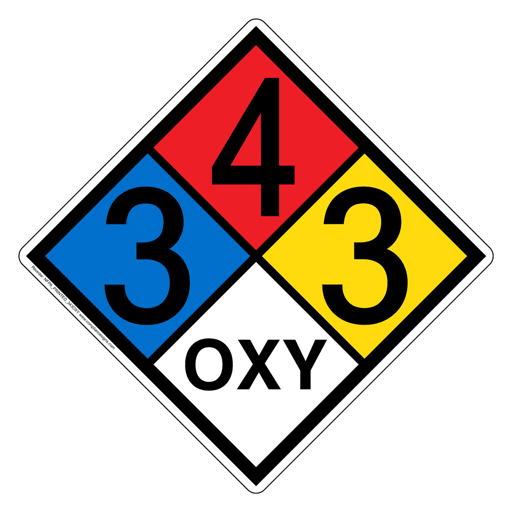 NFPA Diamond 3 4 3 OXY Hazard Label Signs | Oxidizer Agent