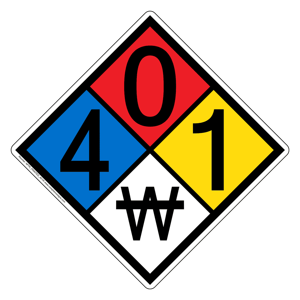 NFPA Diamond 4 0 1 W Hazard Label Signs | No Water
