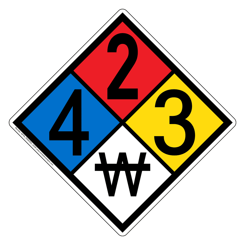 NFPA Diamond 4 2 3 W Hazard Label Signs | No Water