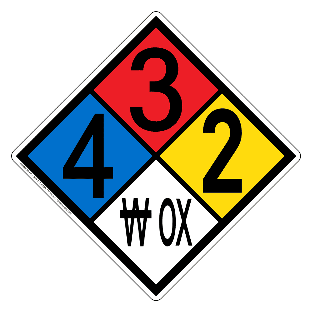 NFPA 704 Diamond Sign (4-3-2-W OX) - No Water Oxidizer