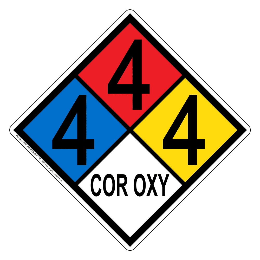 NFPA Diamond 4 4 4 COR OXY Hazard Signs | Corrosive Oxidizer