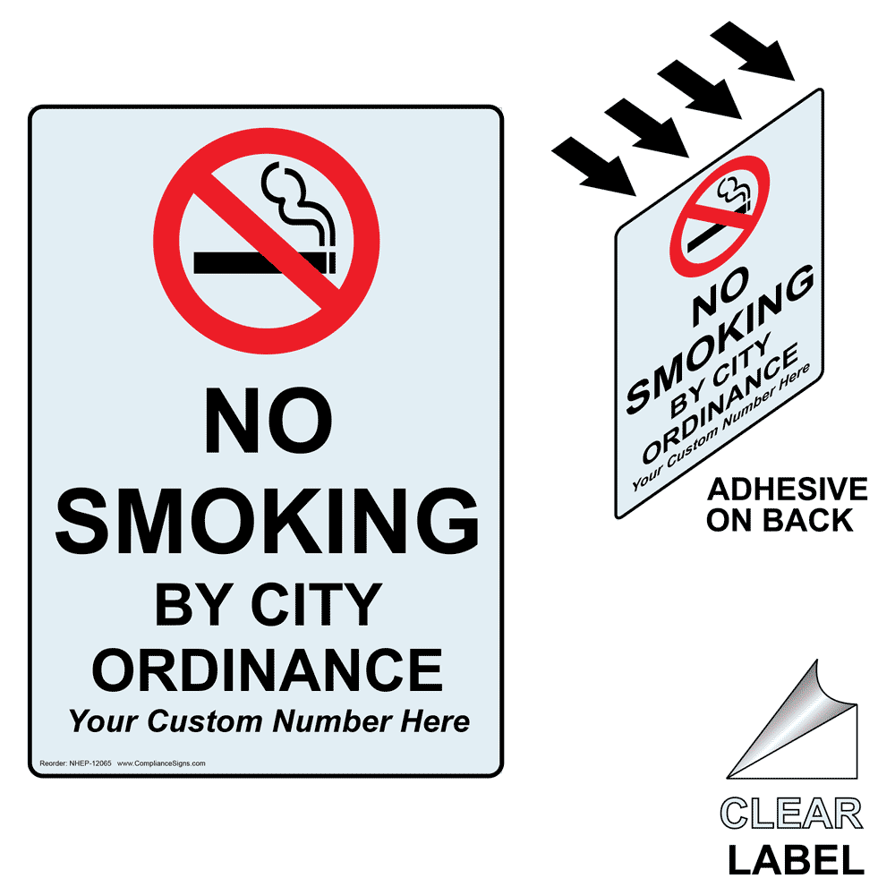 No Smoking By City Ordinance Clear Cling Label or Sticker