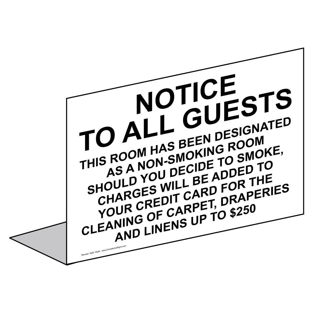 No Smoking Housekeeping Sign - Non-Smoking Room Cleaning Charge