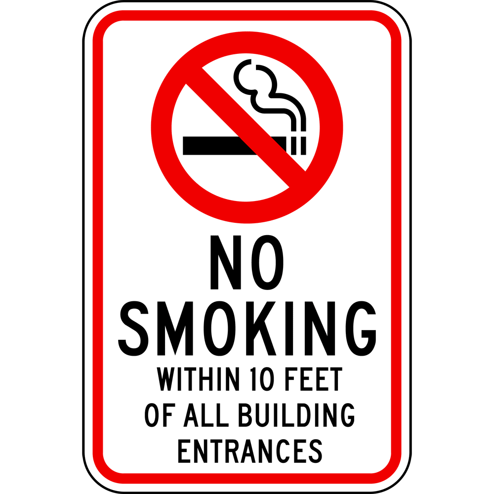 Vertical Sign - No Smoking Within 10 Feet Of All Building Entrances
