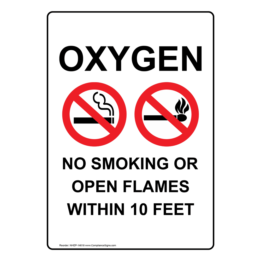 White Oxygen No Smoking 10 Feet Sign - Vertical with Symbol