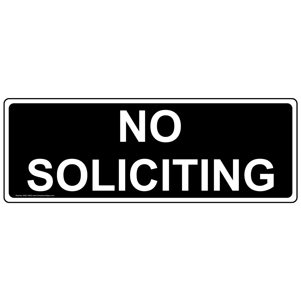 Rectangle Black No Soliciting Label Sign or Label