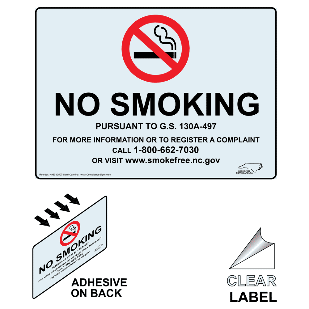 No Smoking G.S. 130a-497 Label NHE-10507-NorthCarolina No Smoking