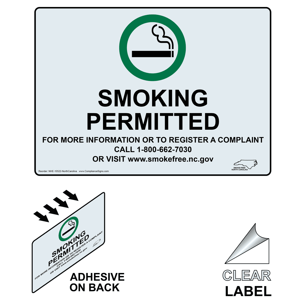 Smoking Permitted For Info Or Complaint Label NHE-10522-NorthCarolina