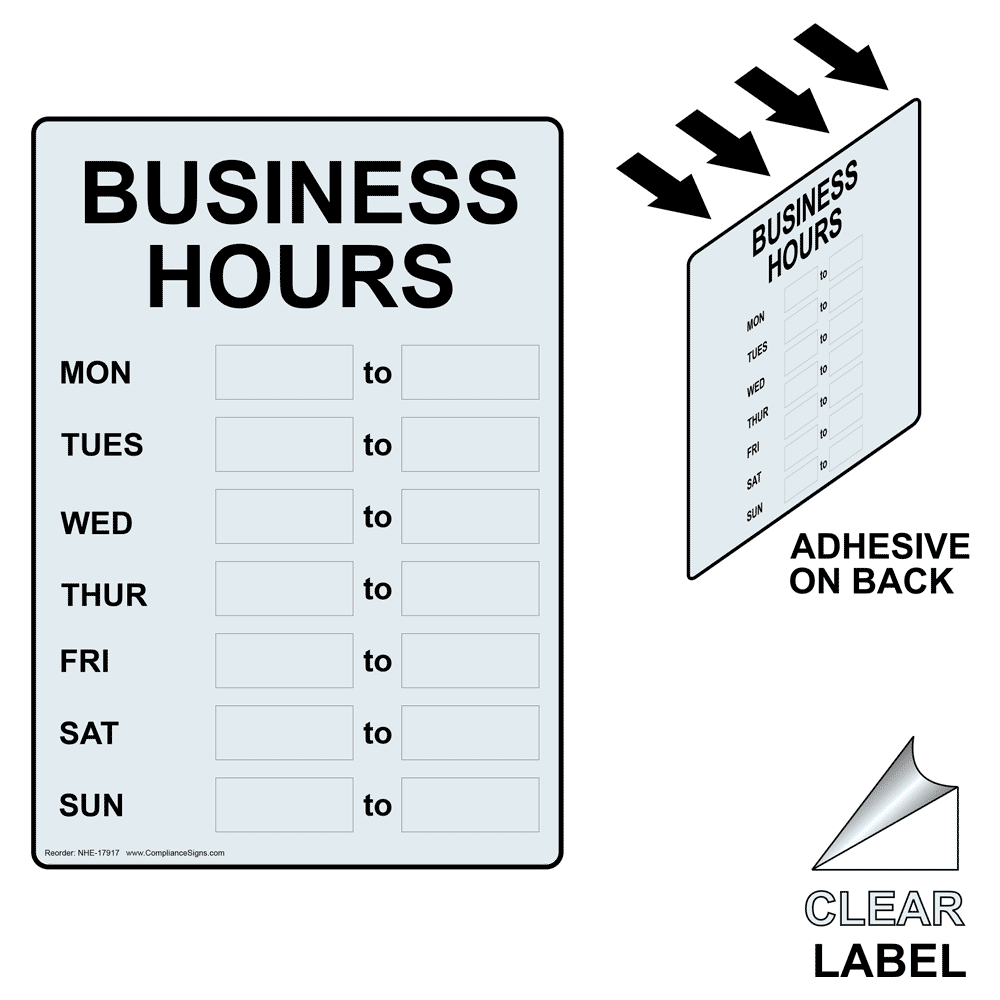 Business Hours Label NHE-17917 Dining / Hospitality / Retail