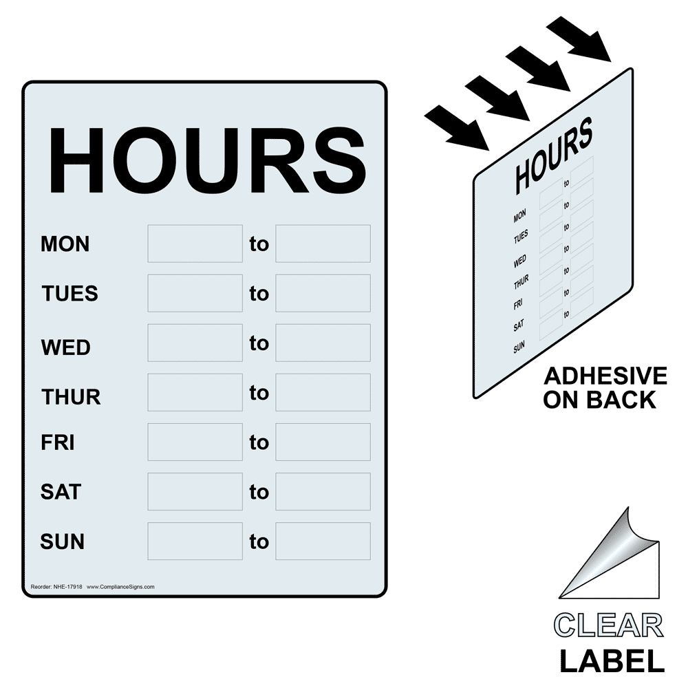 Hours Label NHE-17918 Dining / Hospitality / Retail