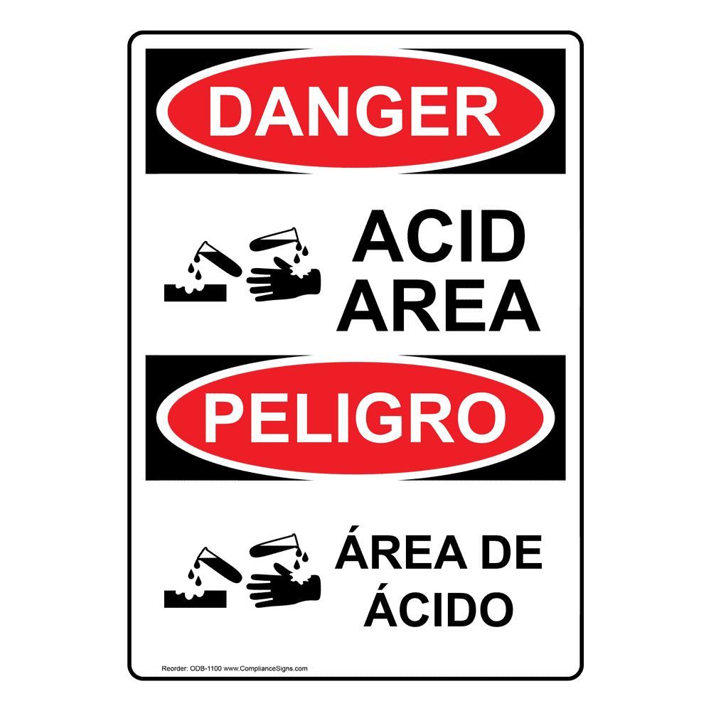 Vertical Acid Area Sign - OSHA DANGER