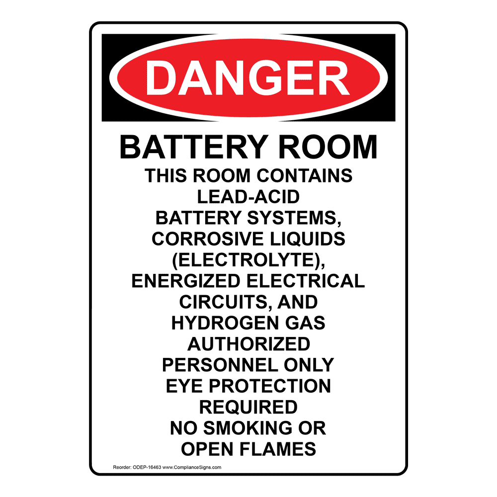 Vertical Battery Room Contains Lead-Acid Sign - OSHA DANGER