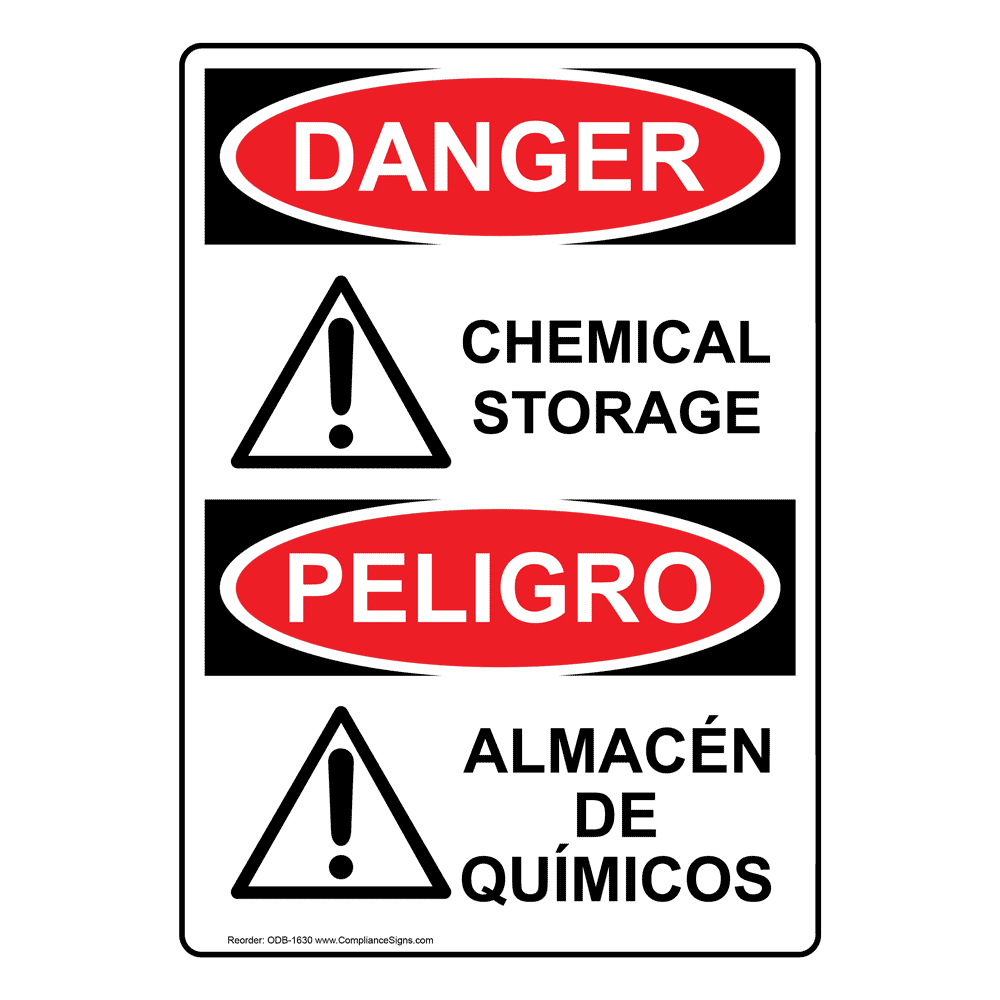 Vertical Chemical Storage Bilingual Sign - OSHA DANGER