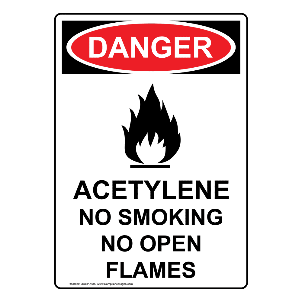 Vertical Acetylene No Smoking Sign - OSHA DANGER