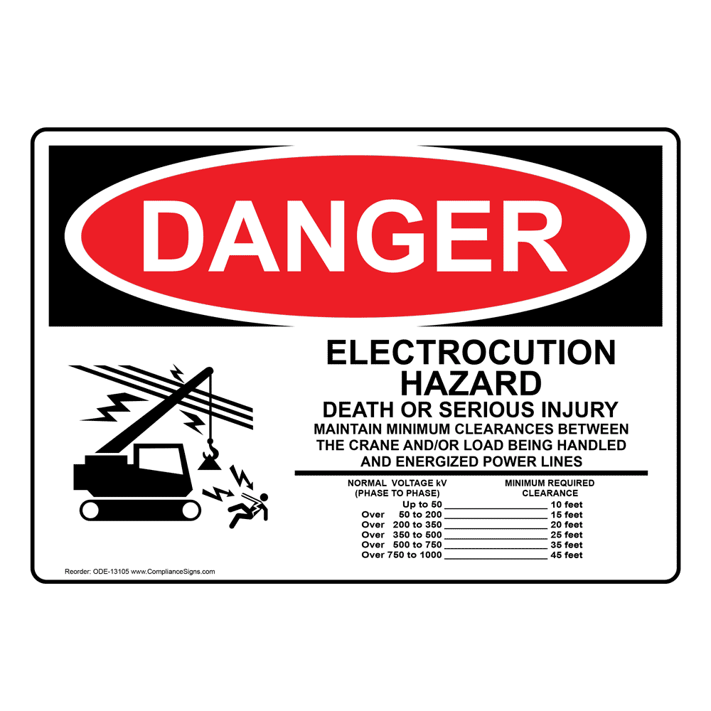 OSHA Sign - DANGER Electrocution Hazard Crane And/Or Load - Symbol