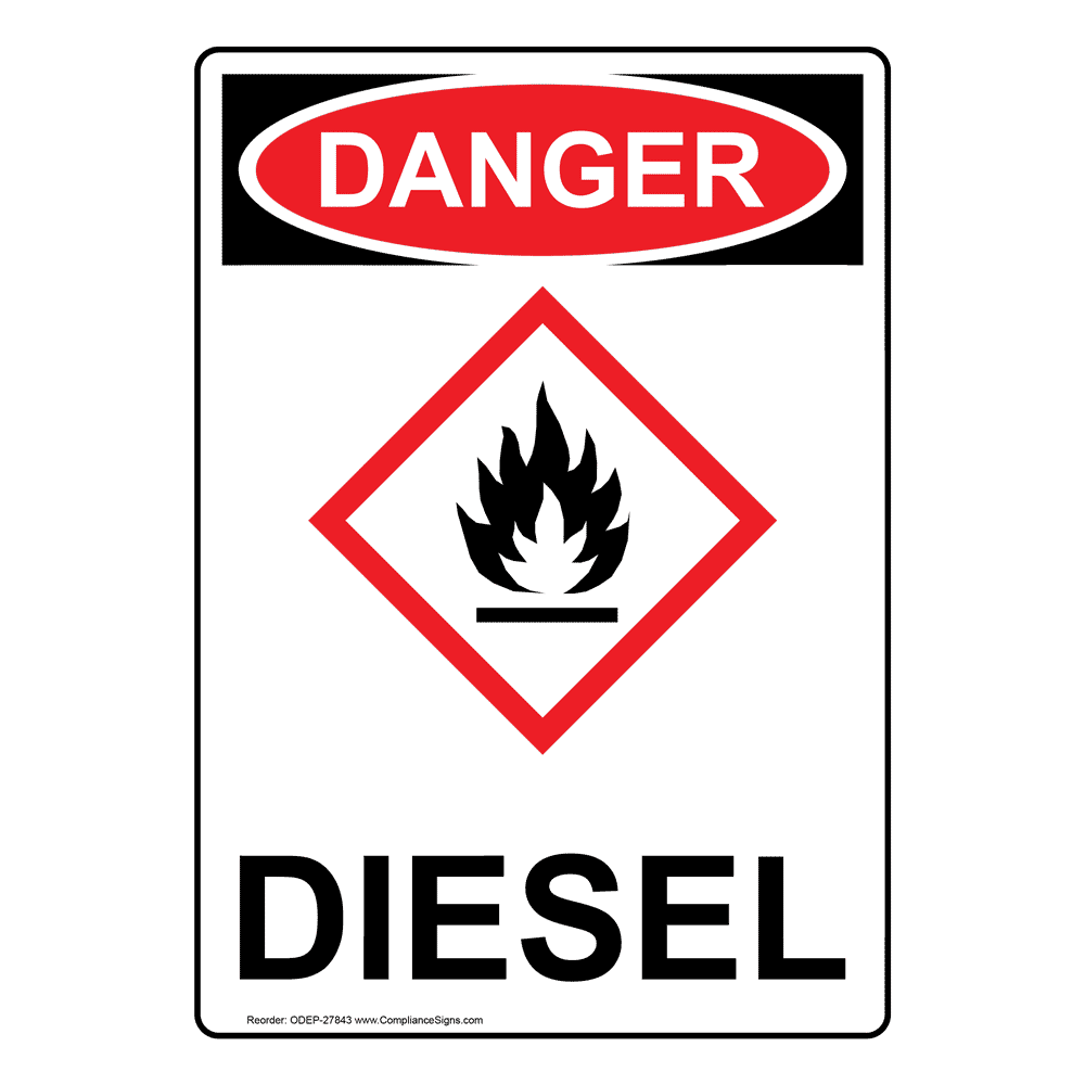 Vertical OSHA-GHS Danger Sign or Label - Diesel - Flammable